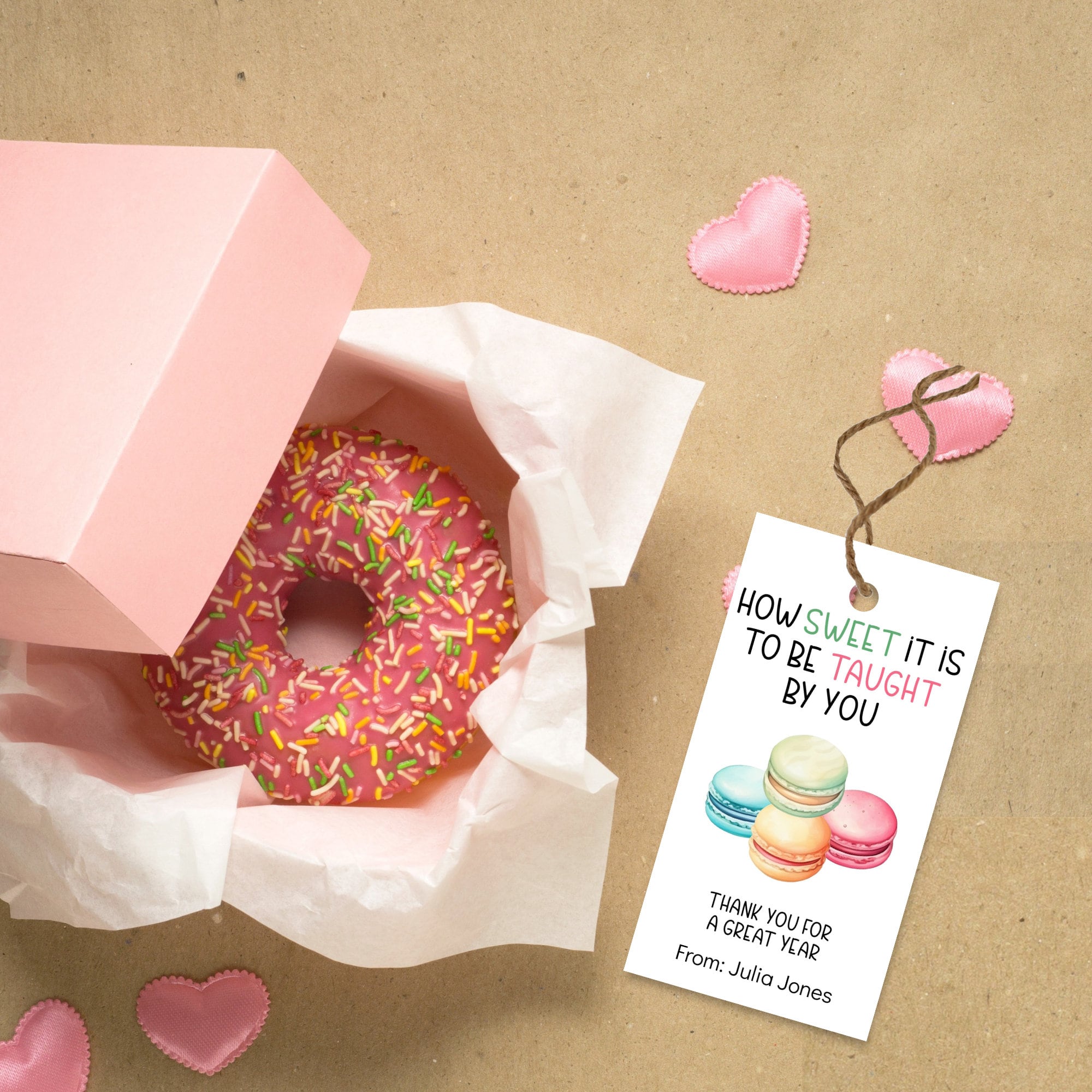 End of Year Teacher Appreciation Editable Gift Tag With Macaron ...