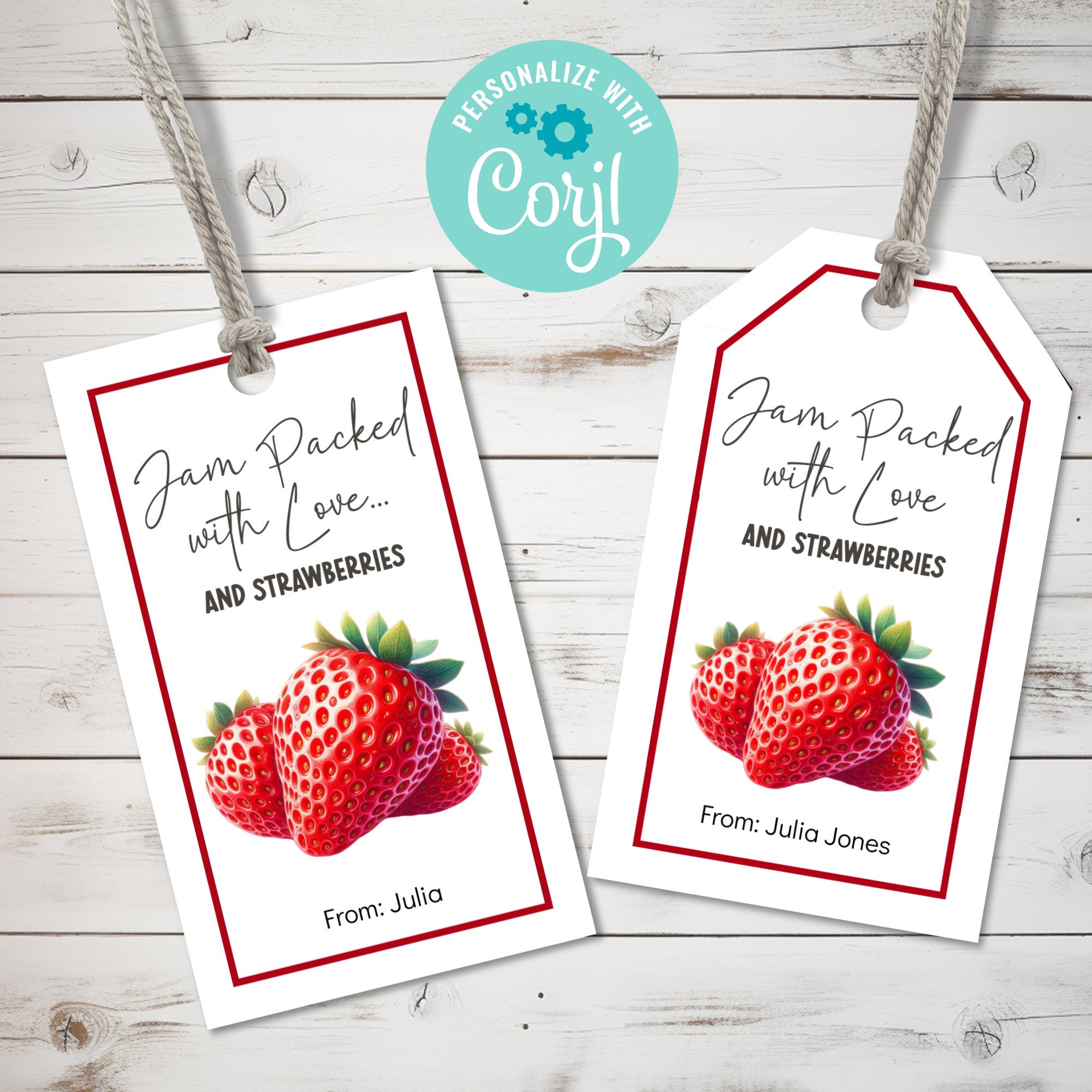 Jam Packed With Love and Strawberries Editable Tag, Printable Food and ...