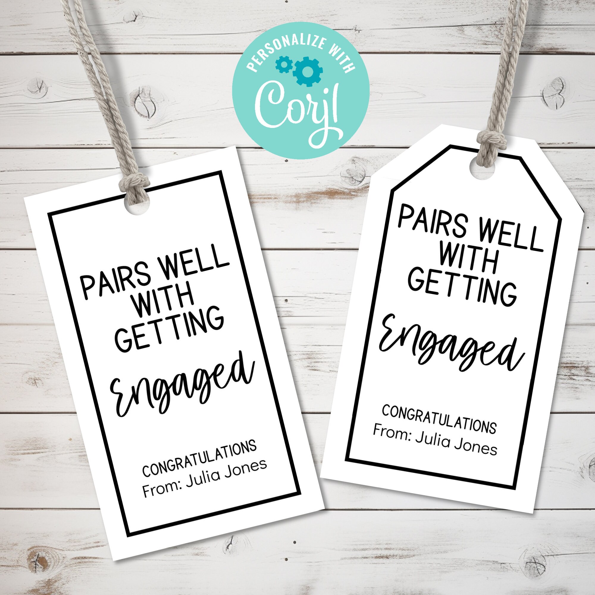 Engagement Gift Editable Tag, Printable Wedding Tag, Pairs Well With ...