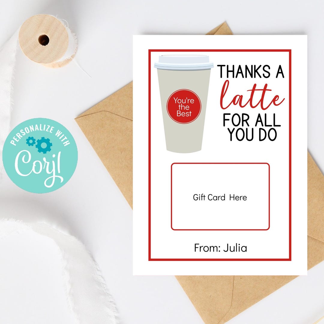 Coffee Thank You Red Gift Card Holder, Printable Appreciation Gift for ...
