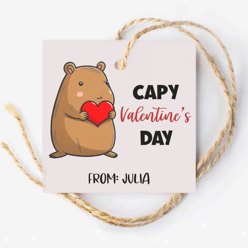 Valentine's Day Capybara Treat Tags Editable, Capy Valentine's Day ...