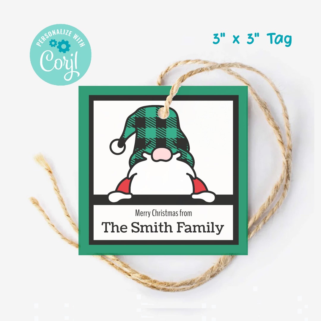 EDITABLE Christmas Gnome Gift Tags, Printable Christmas Tags, Gnome ...