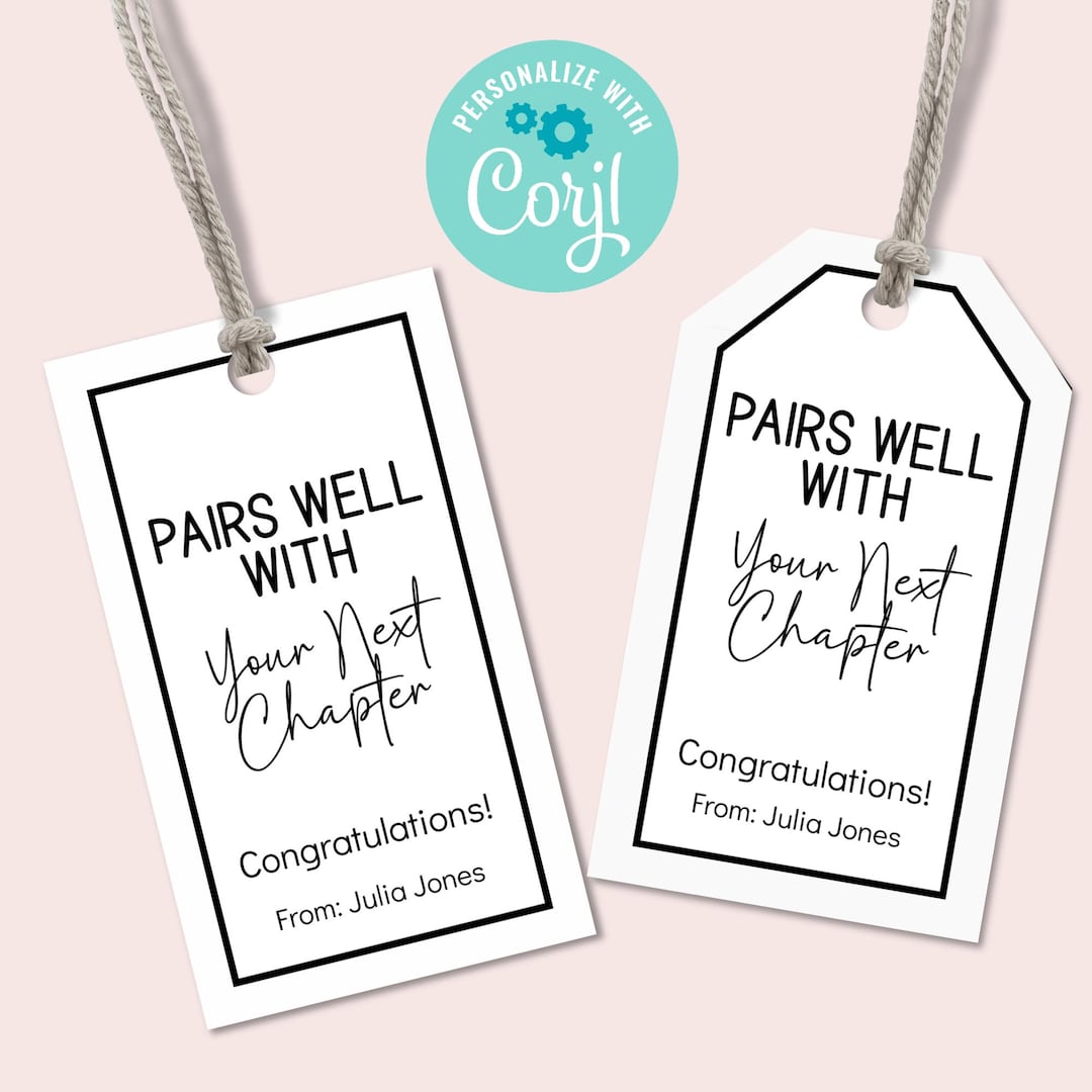 Pairs Well With Your Next Chapter Editable Gift Tag, Printable Tag for ...