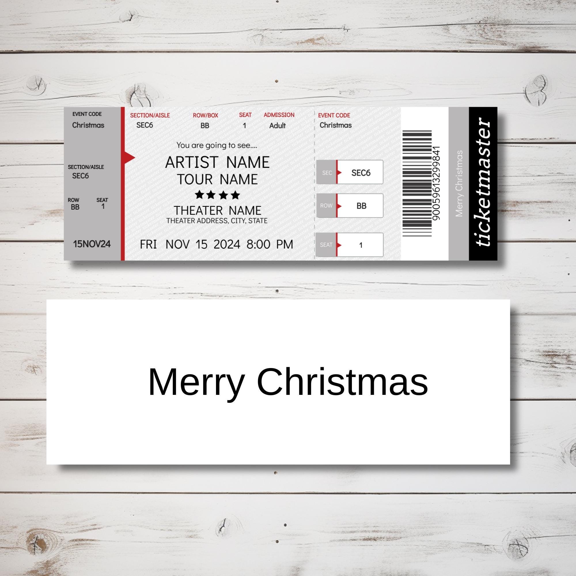 Concert Ticket Template Editable and Printable, Personalized Souvenir ...