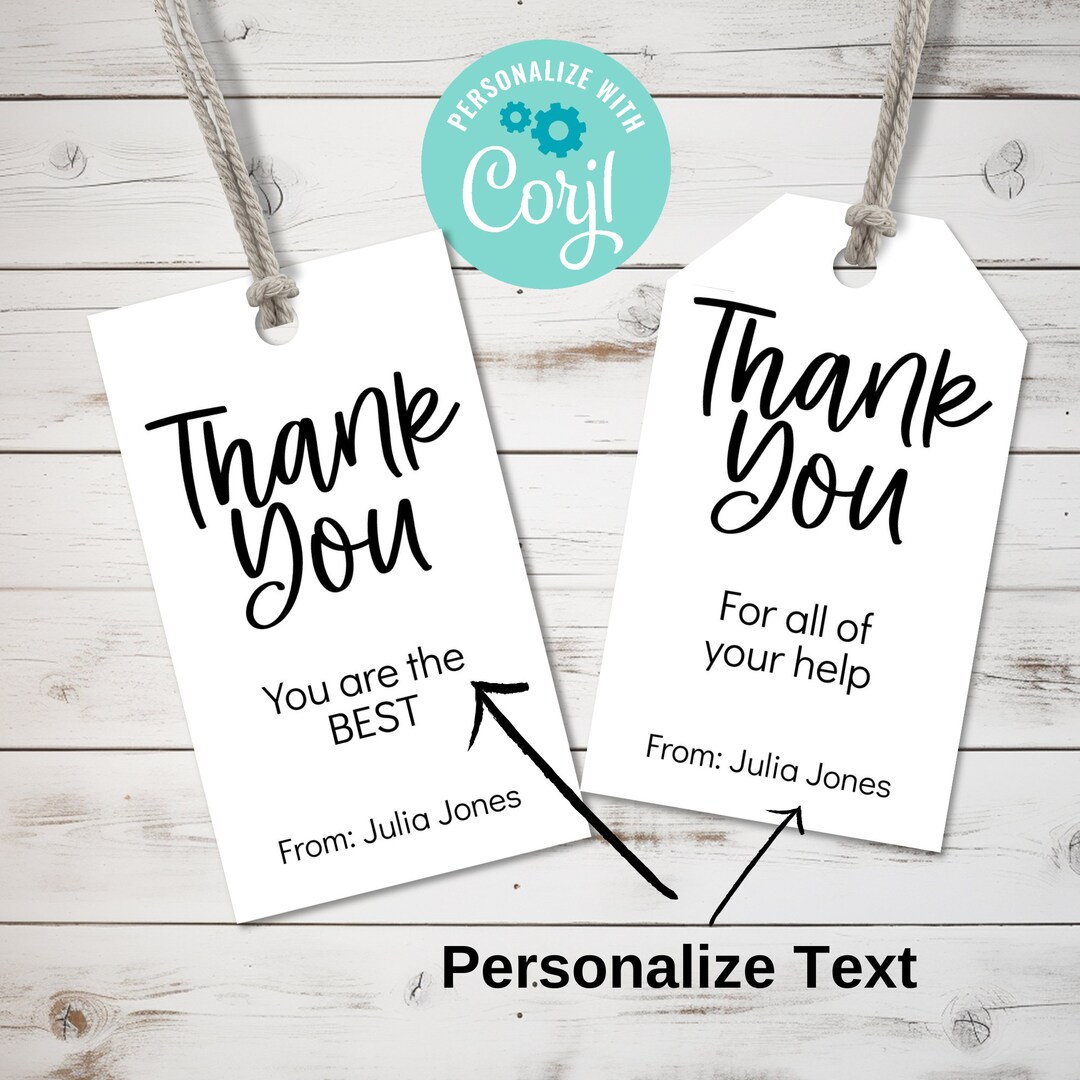 Thank You Editable Gift Tag Minimalist, Printable Appreciation Tag ...