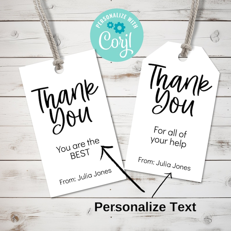 Thank You Editable Gift Tag Minimalist, Printable Appreciation Tag ...