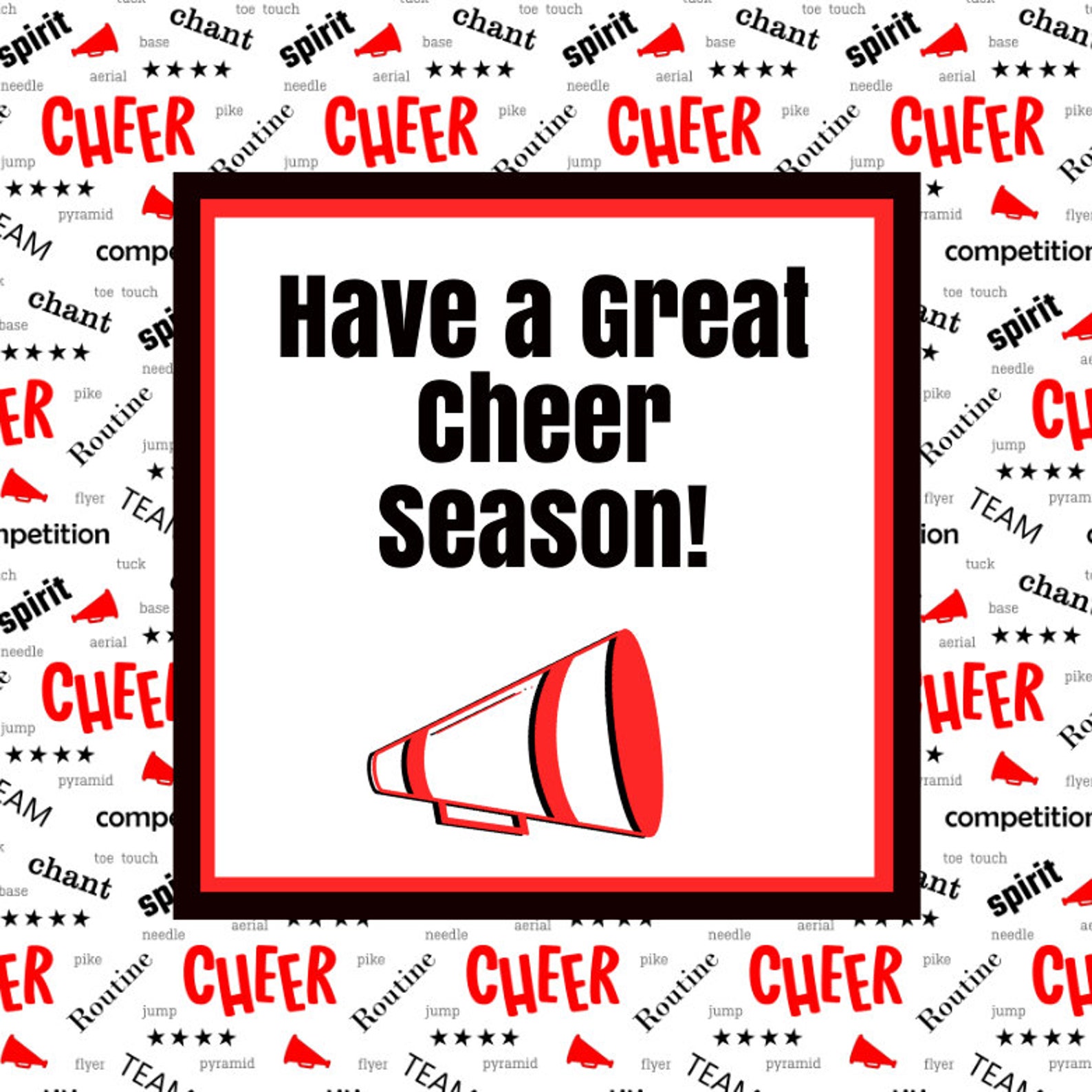 Printable Cheer Team Gift Tags, Printable Sports Tags, Red Black ...