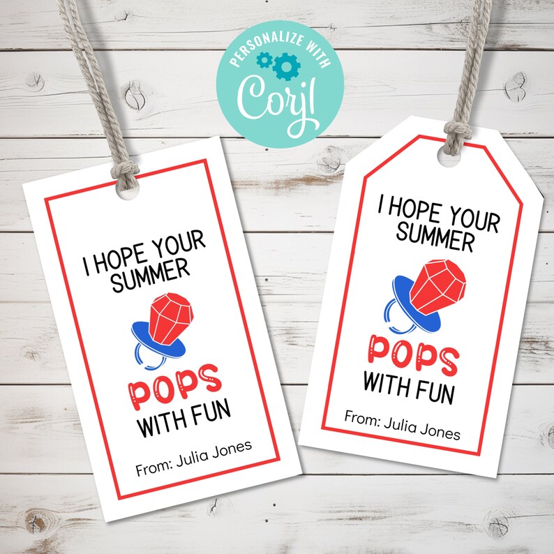 End of School Year Editable Gift Tag, Printable Party Favor Tag, Fourth ...