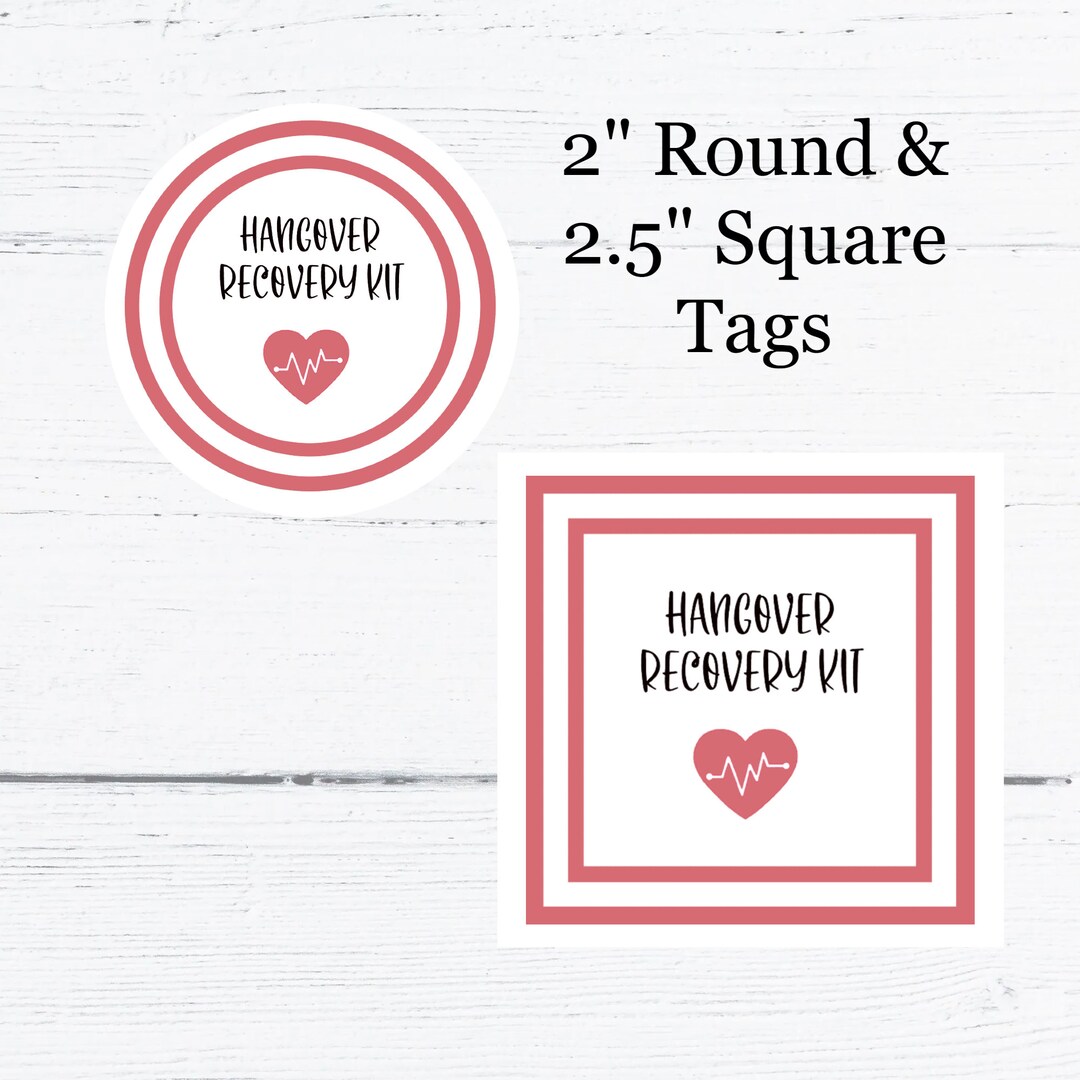 Printable Hangover Recovery Kit Tags, 21st Birthday Favor, Bachelorette ...