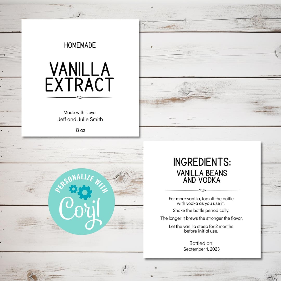 Modern Vanilla Label, Homemade Vanilla Editable Template, Printable ...