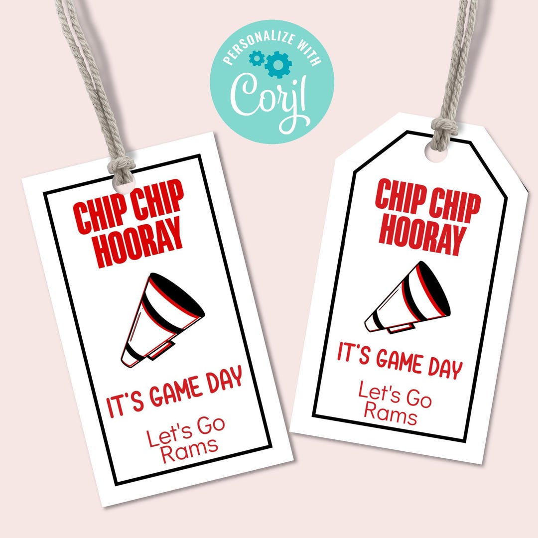 Editable Cheerleading Treat Tags, Printable Sports, Chip Chip Hooray ...