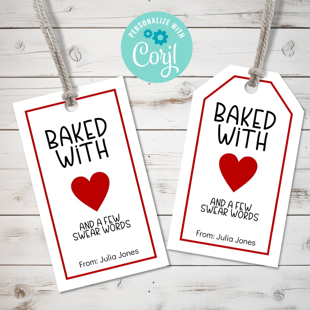 Funny Baked With Love Editable Gift Tag, Printable Food and Baked Goods ...