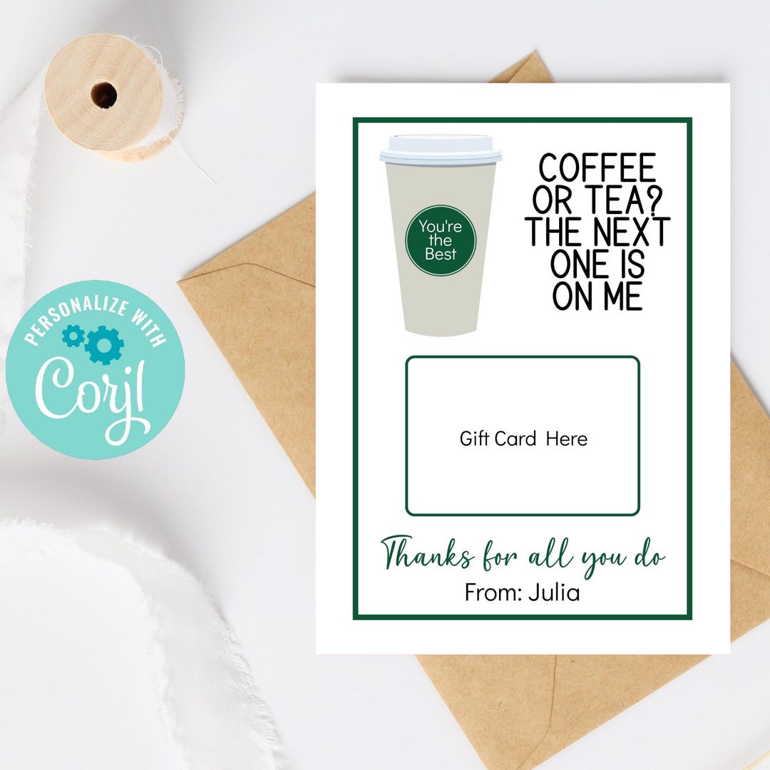 Coffee Thank You Green Gift Card Holder, Teacher Coffee Gift Card ...