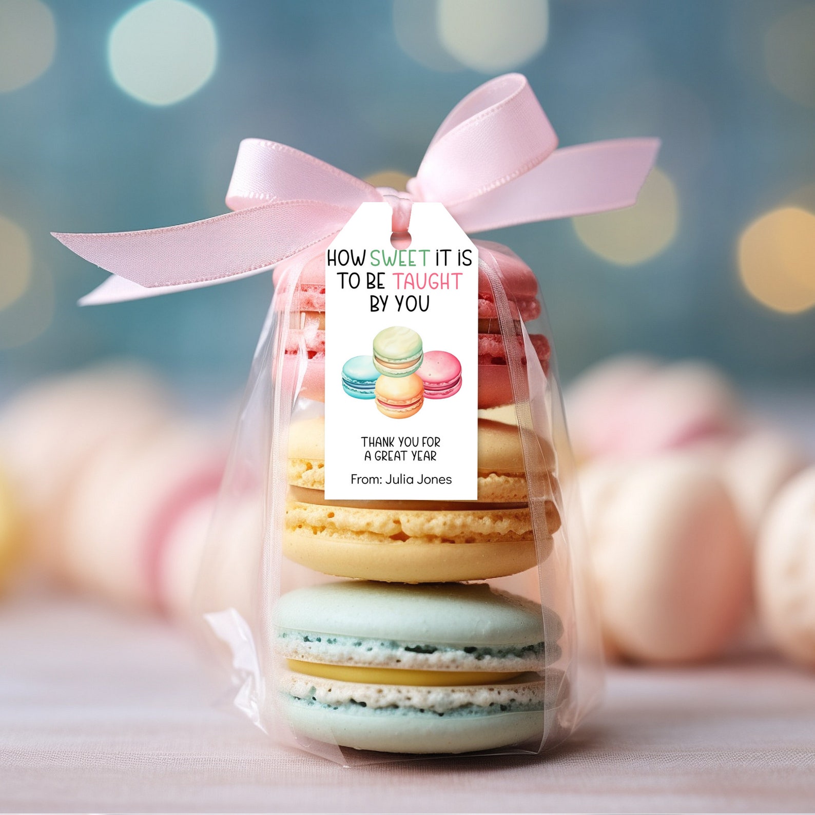 End of Year Teacher Appreciation Editable Gift Tag With Macaron ...