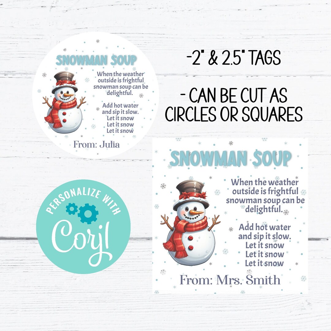 EDITABLE Snowman Soup Labels, Printable Party Favor Tags, Hot Chocolate ...