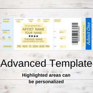 Custom Concert Ticket Template for Birthday, Personalized Ticketmaster ...