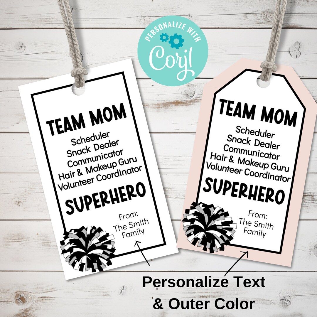 Cheer Team Mom Thank You Tag Editable Template, Printable Sports Tags ...