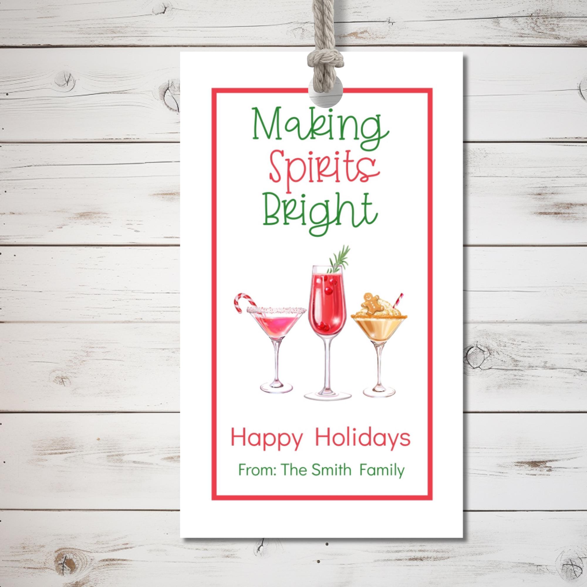 Editable Holiday Alcohol Favor Tag, Making Spirits Bright Printable Tag ...