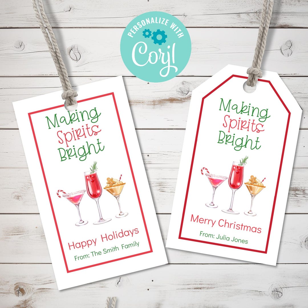 Editable Holiday Alcohol Favor Tag, Making Spirits Bright Printable Tag ...