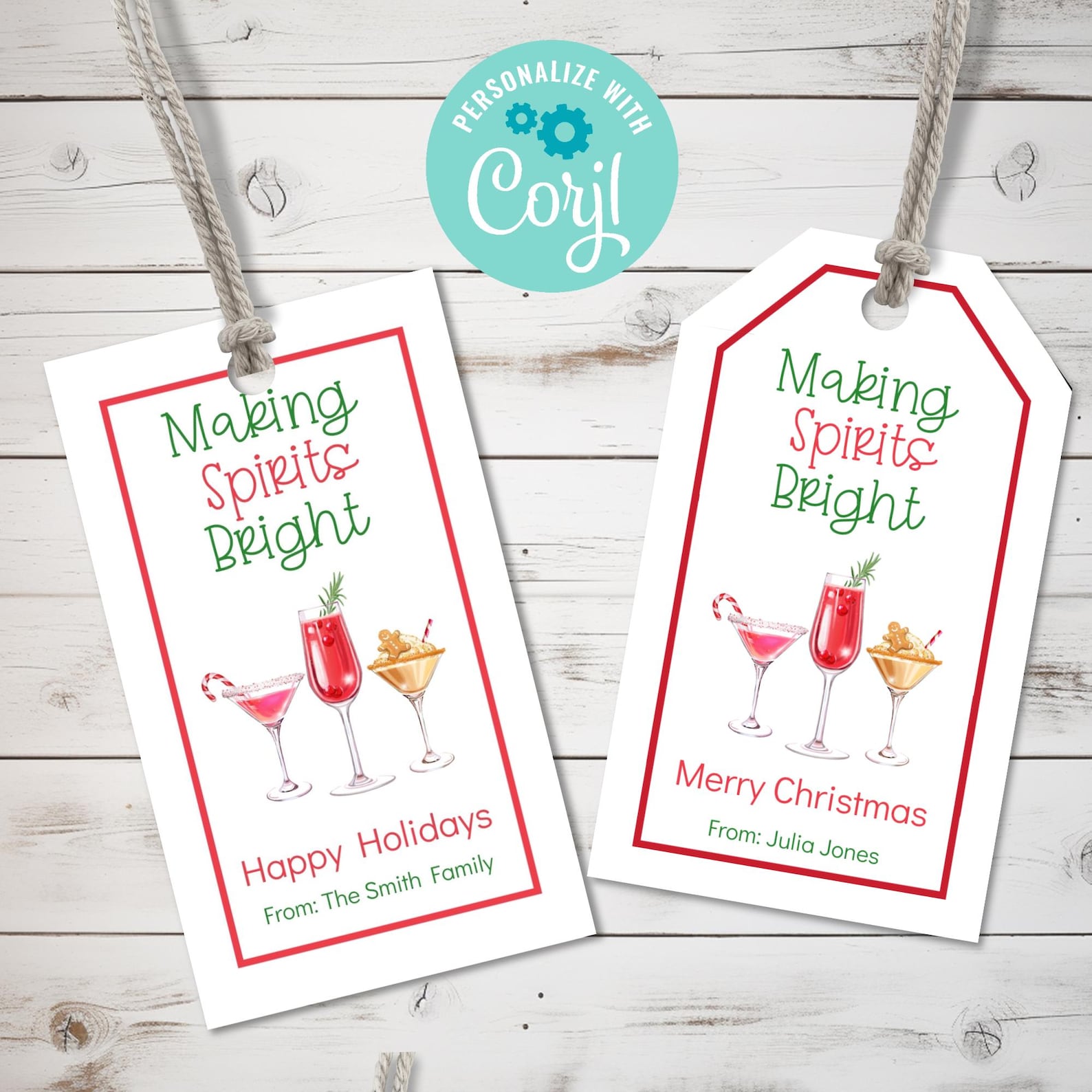 Editable Holiday Alcohol Favor Tag, Making Spirits Bright Printable Tag ...