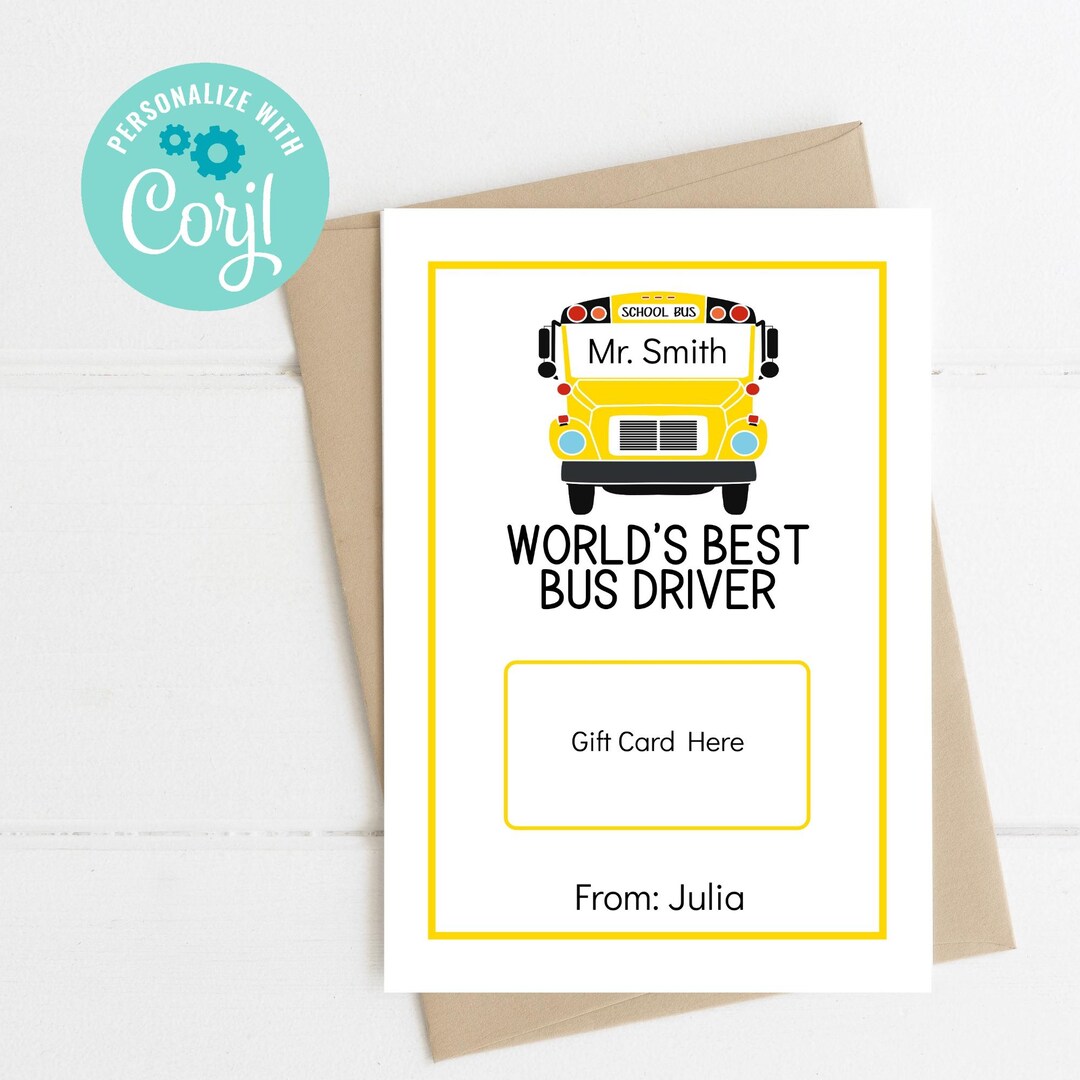 Bus Driver Gift, Editable School Bus Driver Gift Card Holder, Printable ...