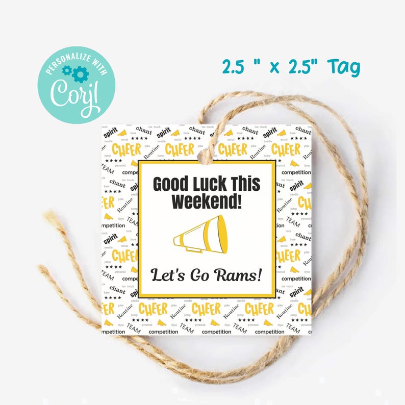 EDITABLE Cheer Team Gift Tags, Printable Sports Tags, Yellow Cheer ...