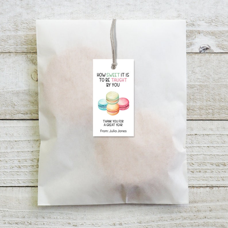 End of Year Teacher Appreciation Editable Gift Tag With Macaron ...