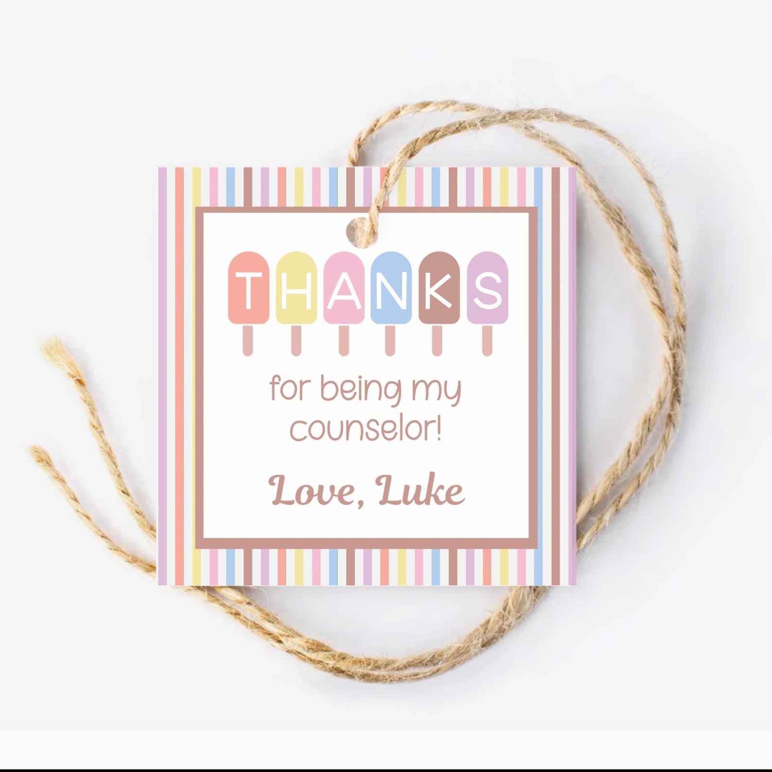Counselor Thank You Tag Editable, Printable Appreciation Tag, Summer ...