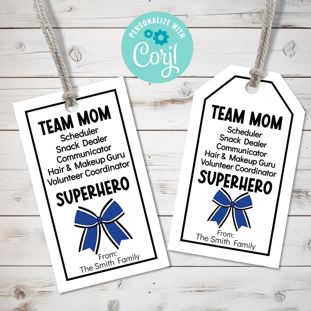 Cheer Team Mom Thank You Tag Editable Template, Printable Sports Tags ...