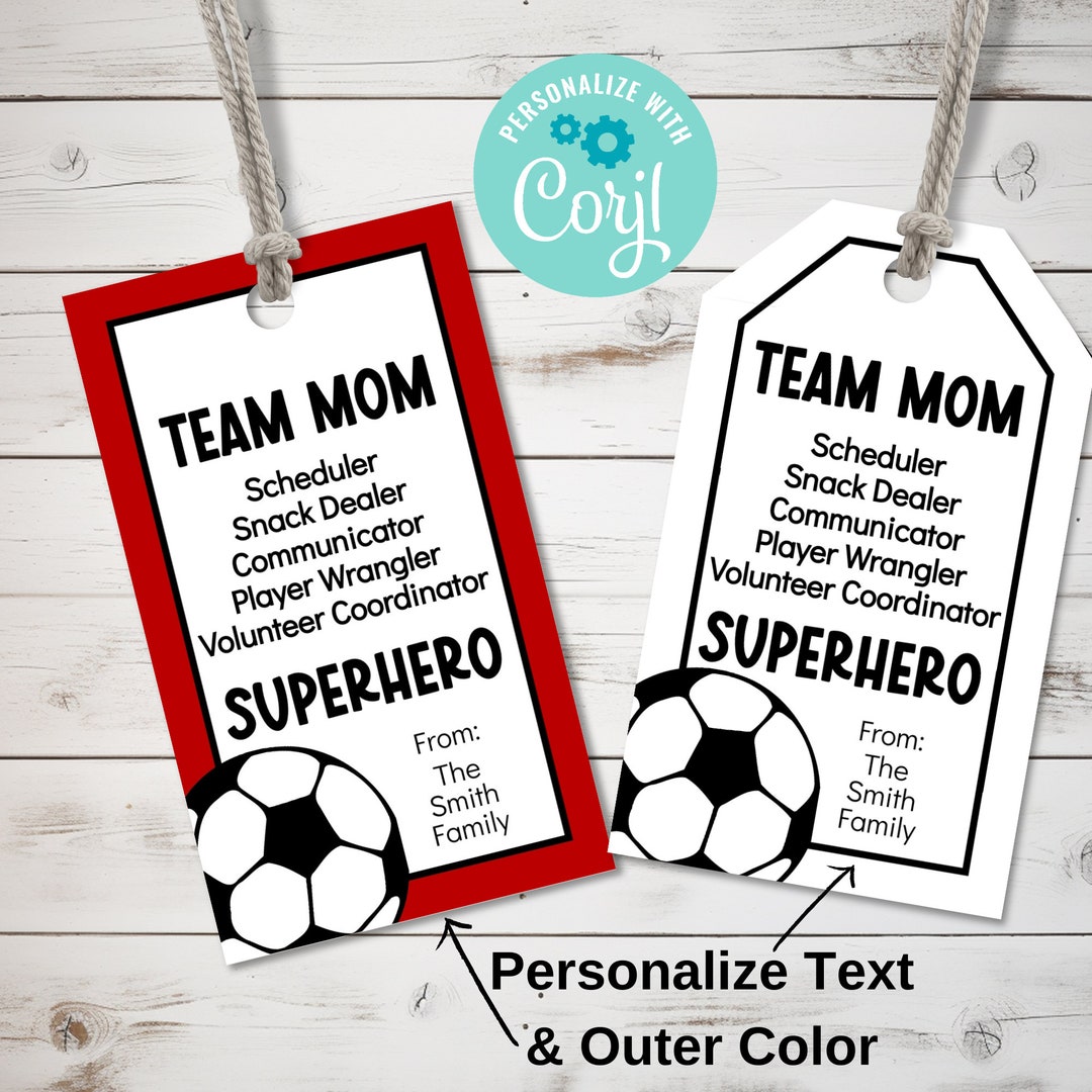 Soccer Team Mom Thank You Tag Editable Template, Personalized Soccer ...