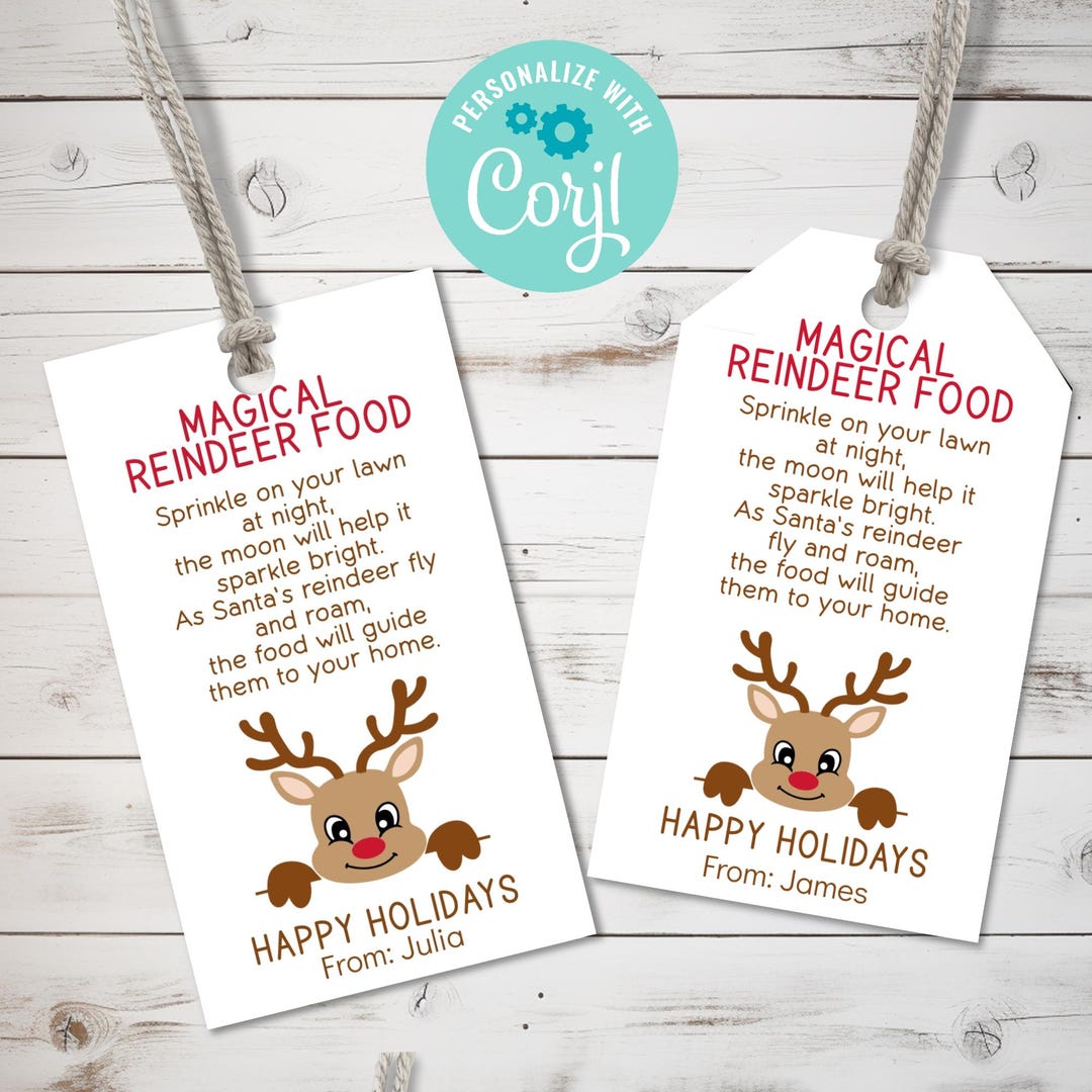 Editable Magic Reindeer Food Tag, Printable Winter Class Party Tags ...