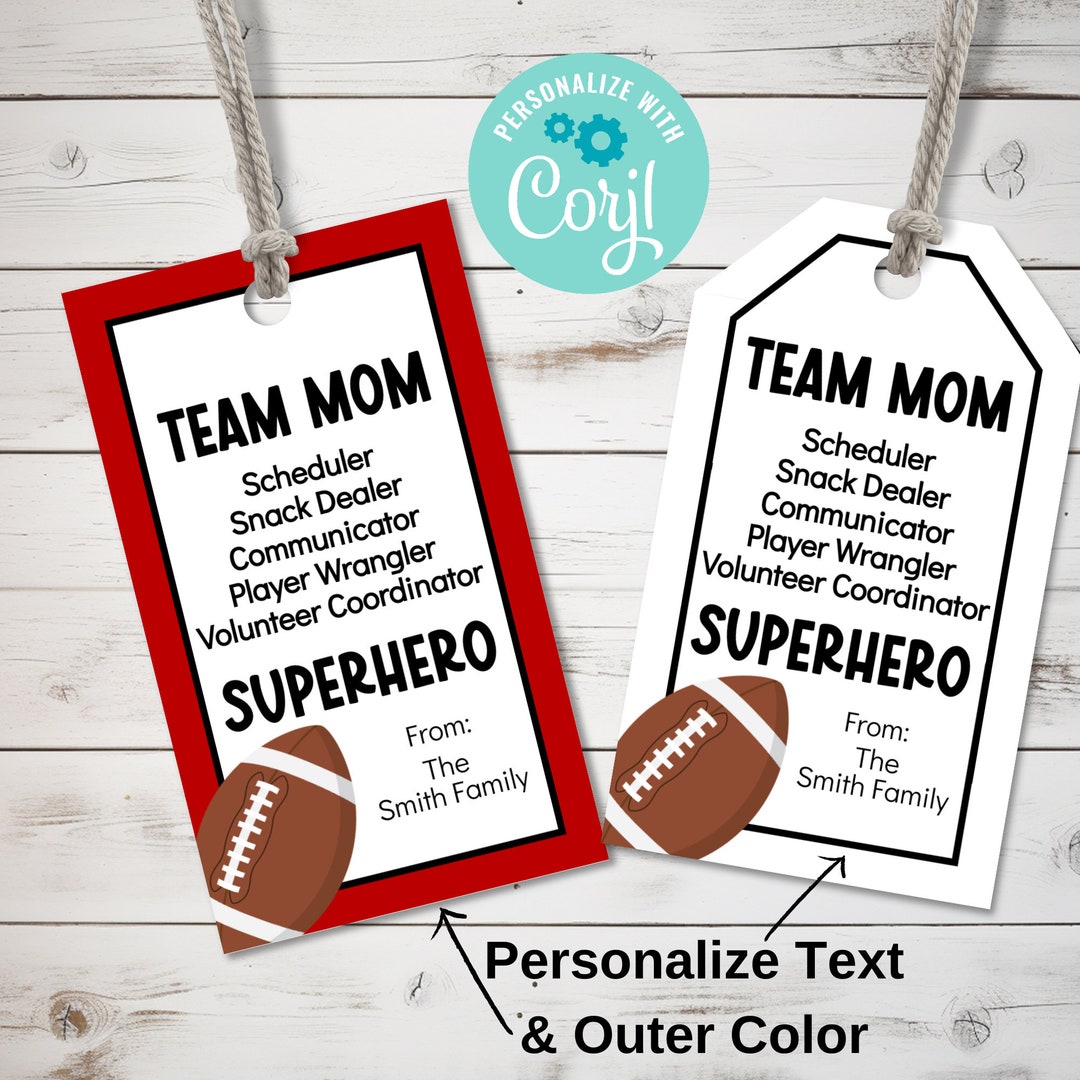 Football Team Mom Thank You Tag Editable Template, Personalized ...