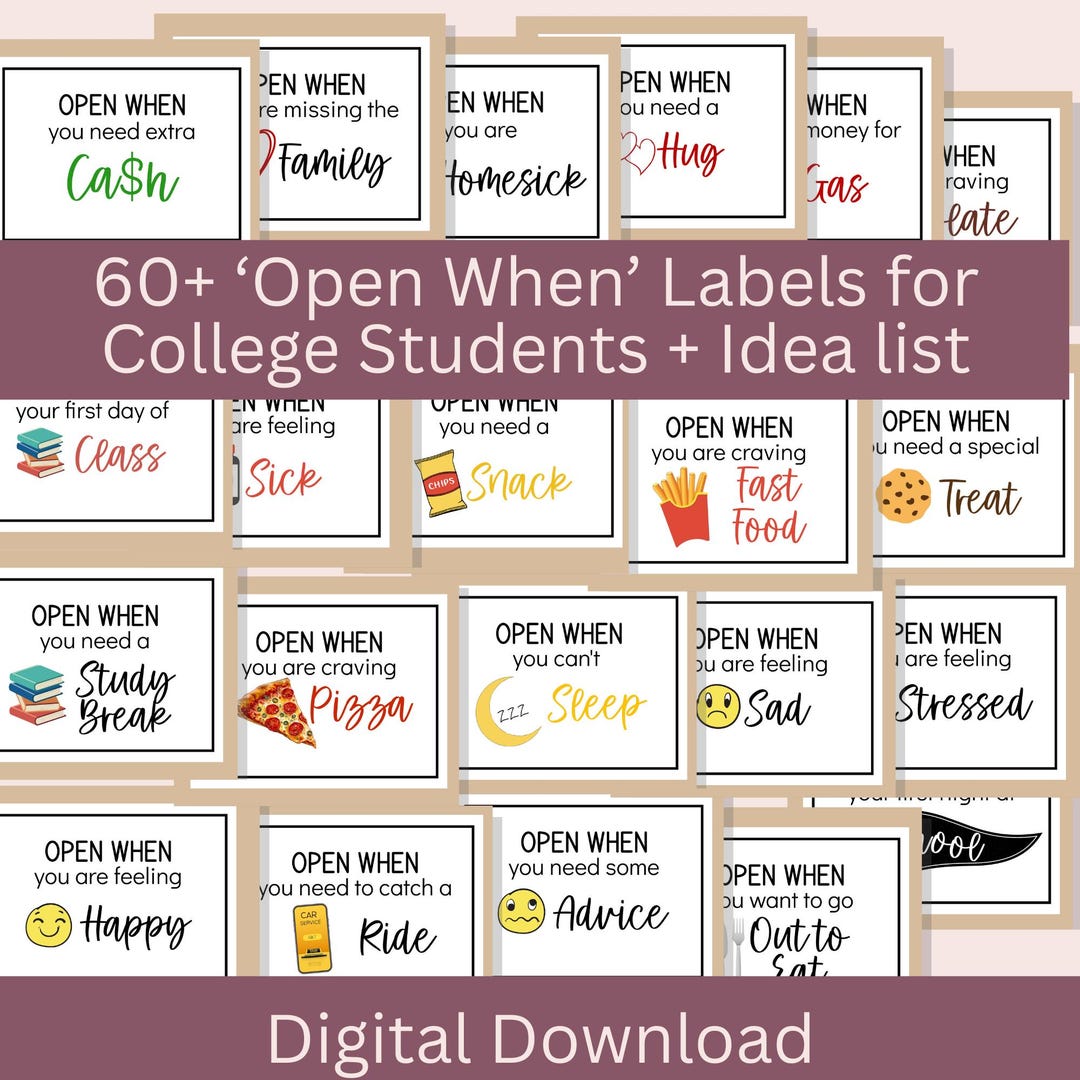 Open When Envelopes, College Care Package, Open When Printable, Class ...