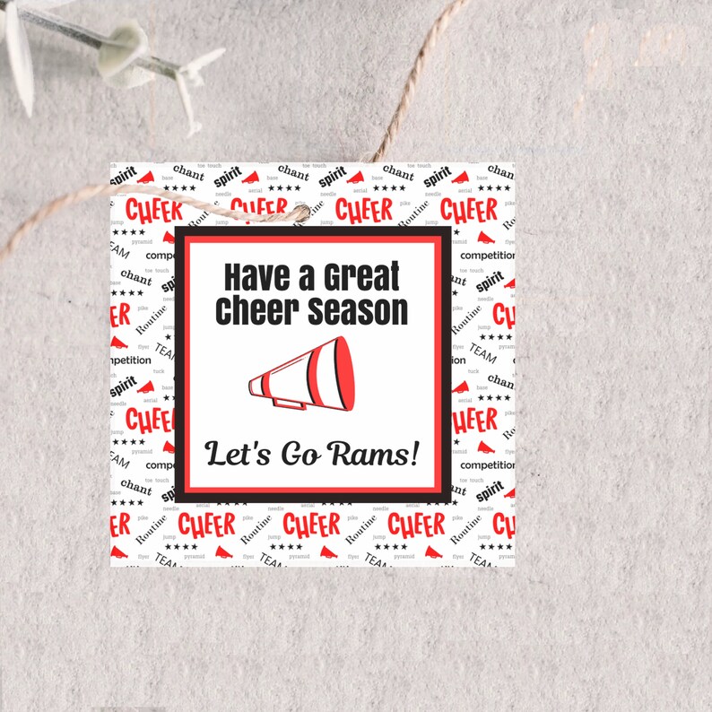 EDITABLE Cheer Team Gift Tags, Printable Sports Tags, Red Black ...