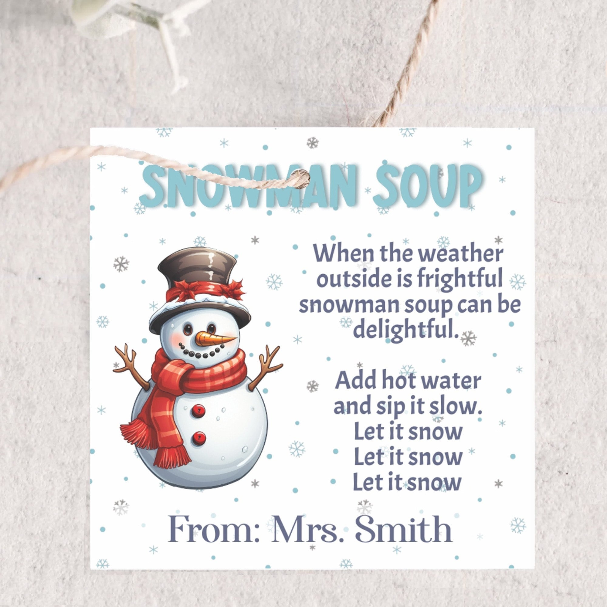 EDITABLE Snowman Soup Labels, Printable Party Favor Tags, Hot Chocolate ...