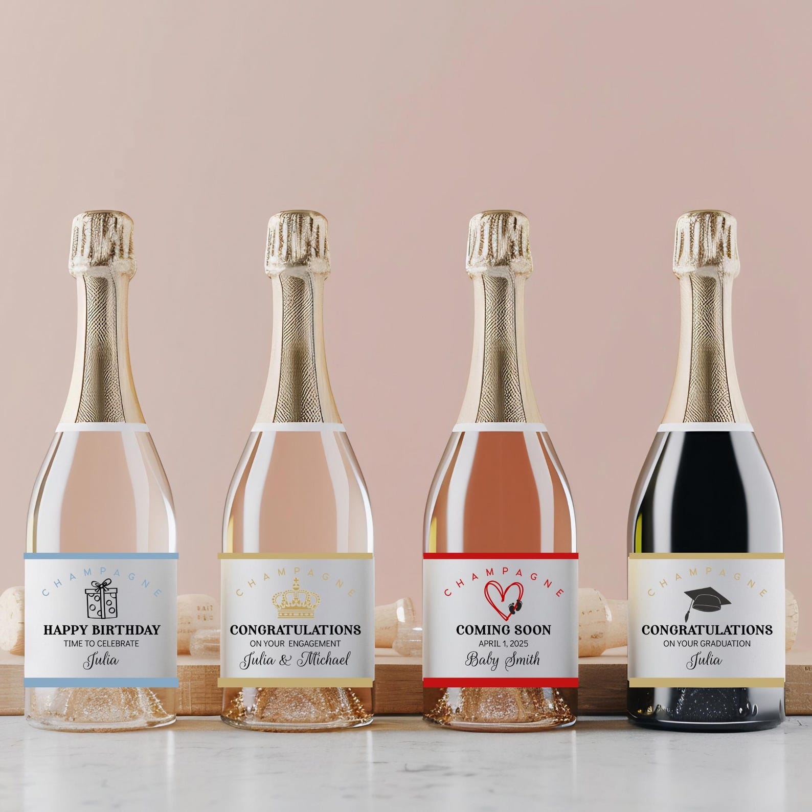 Custom Champagne Labels, Personalized Labels for Mini Champagne and ...