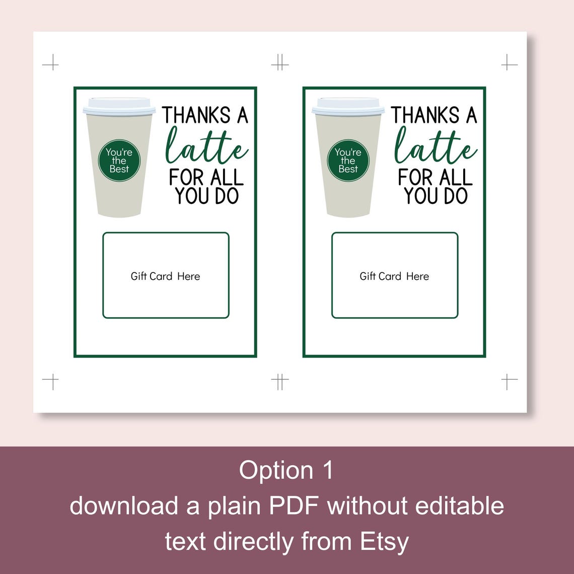 Coffee Thank You Green Gift Card Holder, Printable Appreciation Gift ...