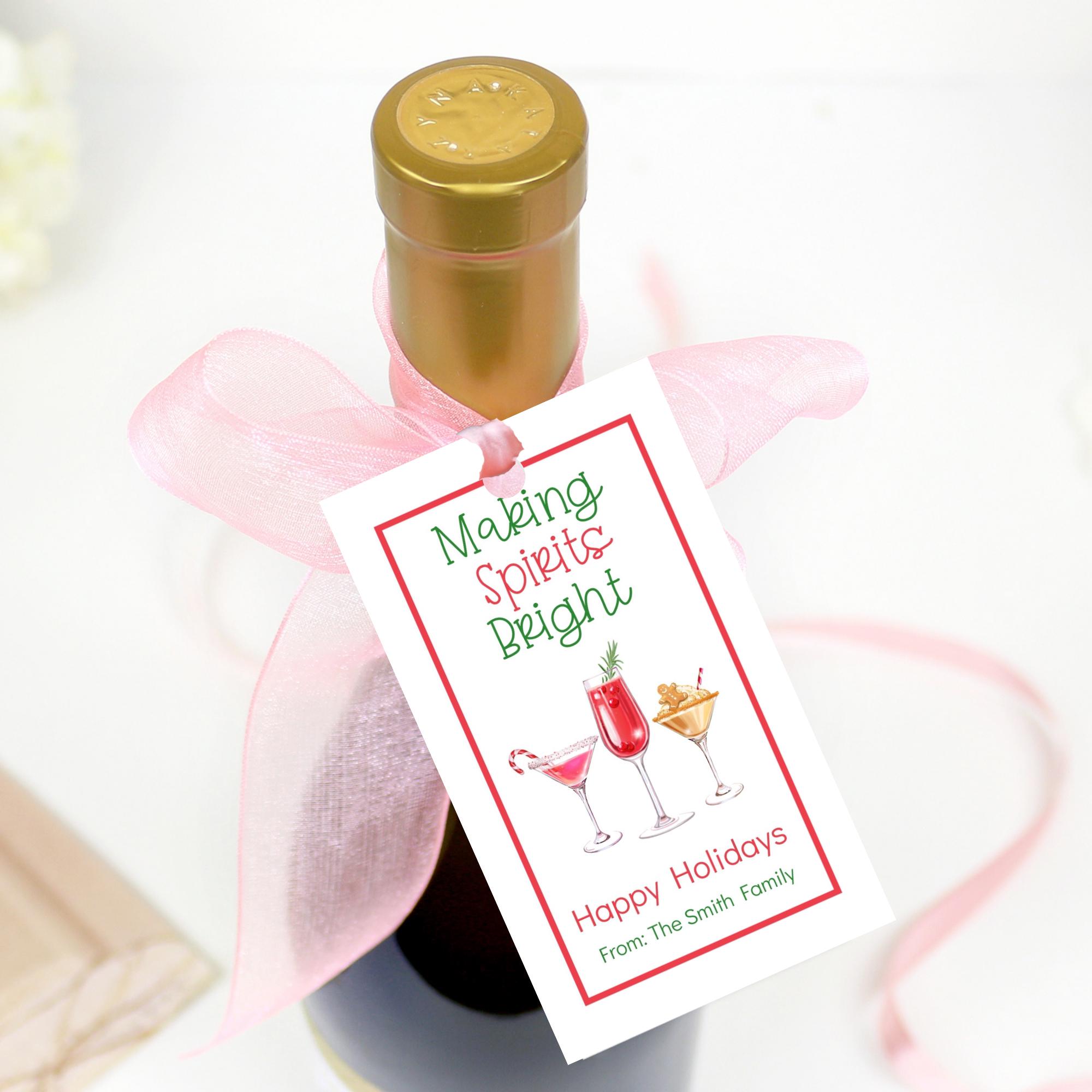 Editable Holiday Alcohol Favor Tag, Making Spirits Bright Printable Tag ...