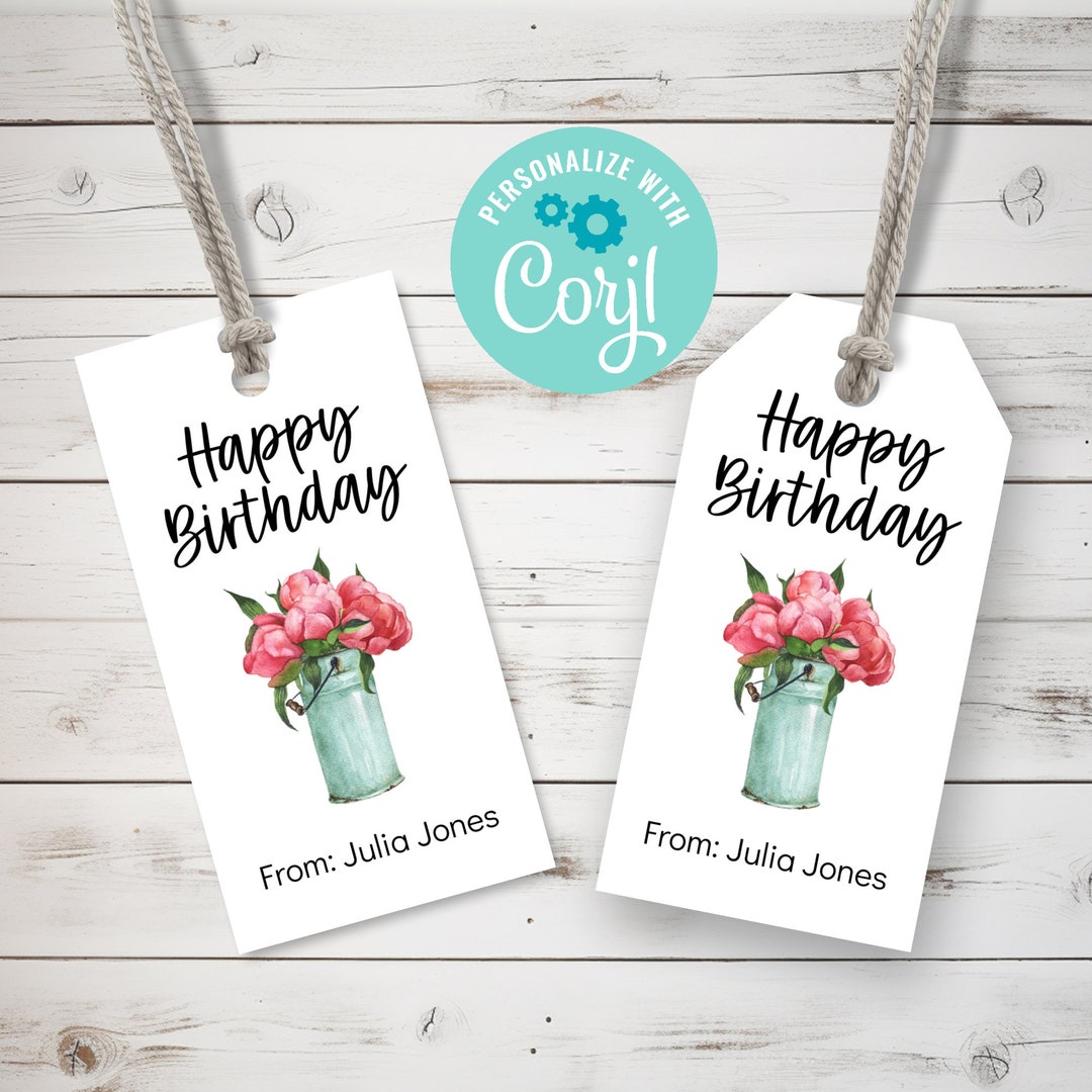 Floral Happy Birthday Editable Gift Tag, Printable Birthday Tag, Gift ...