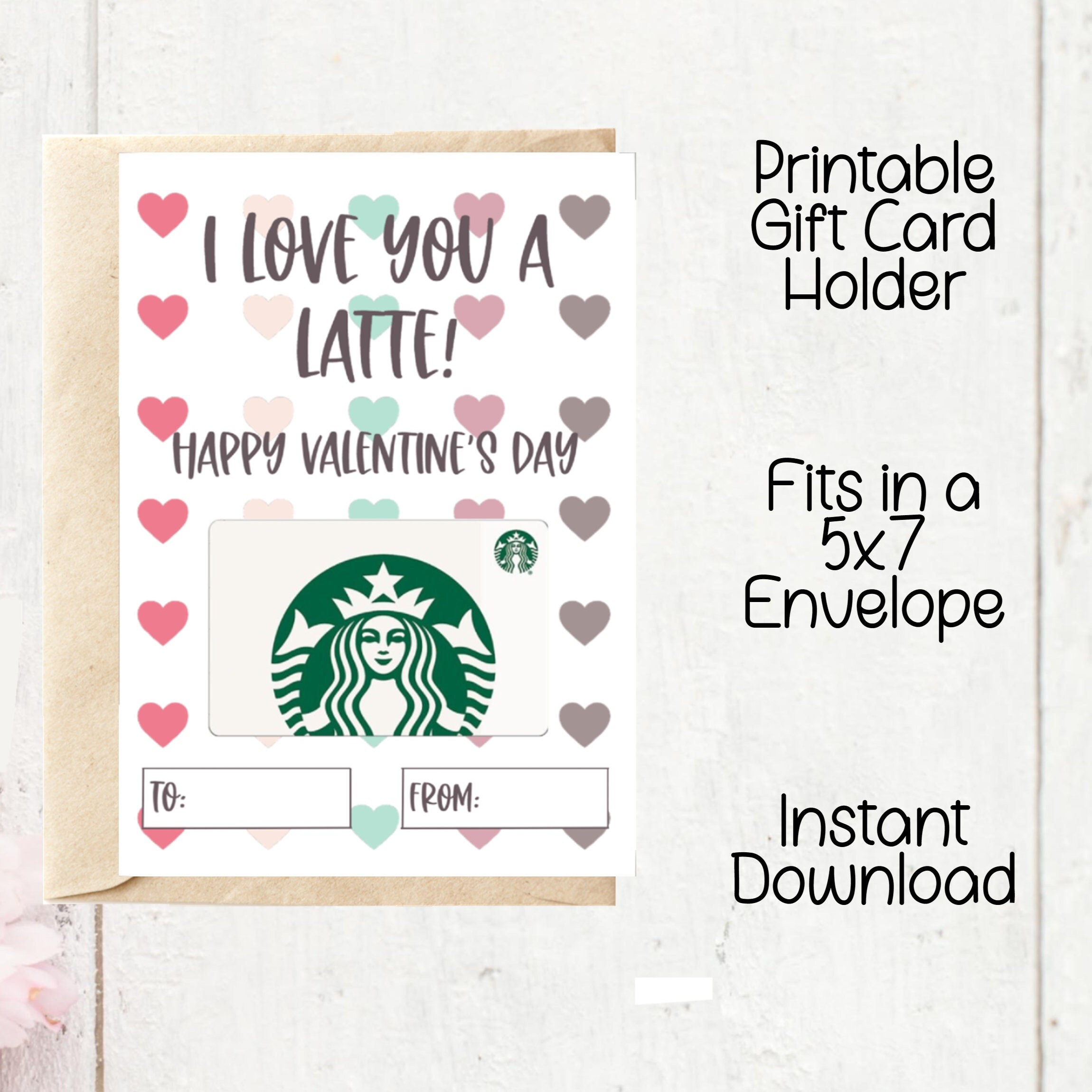 Printable Valentine's Gift Card Holder, I Love You A Latte Gift Card ...