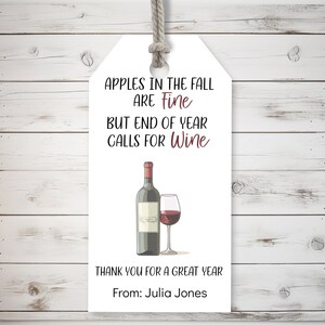 End of Year Teacher Appreciation Editable Gift Tag, Printable Wine ...