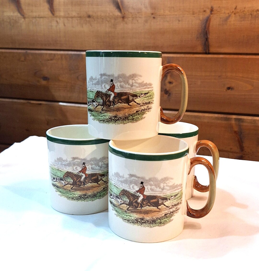 Vintage Mug Set/4 Spode the Hunt Series Taking the Lead 2/9265 Series ...