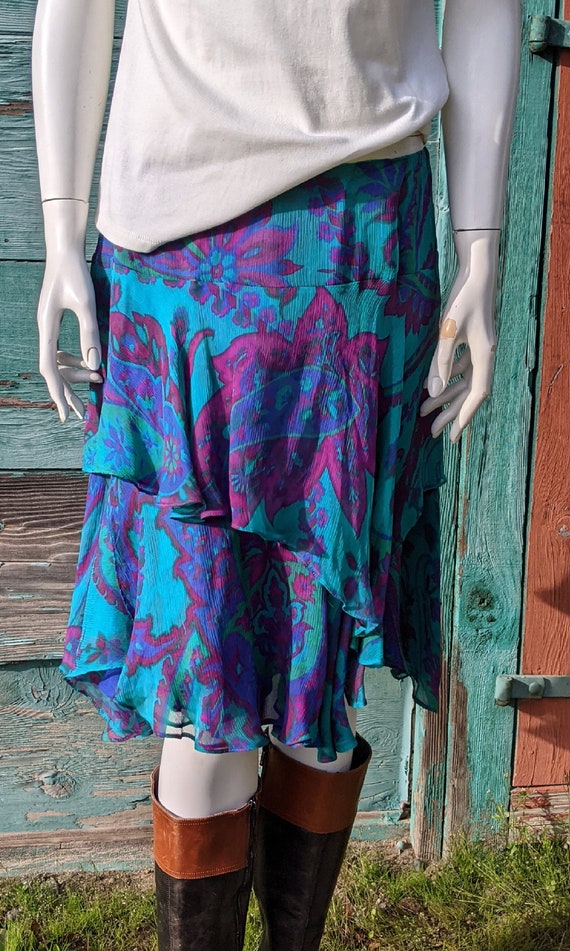 Vintage Skirt Ralph Lauren Sheer Silk Chiffon Black L Gem