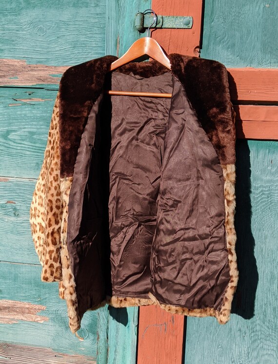 Vintage Shearling Wool Coat with Wild Cat Print – 195… - Gem
