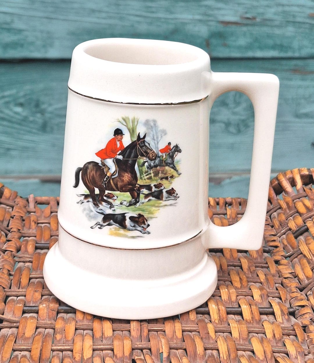 Vintage Porcelain Stein Fox Hunting Print Griffith Pottery House USA ...