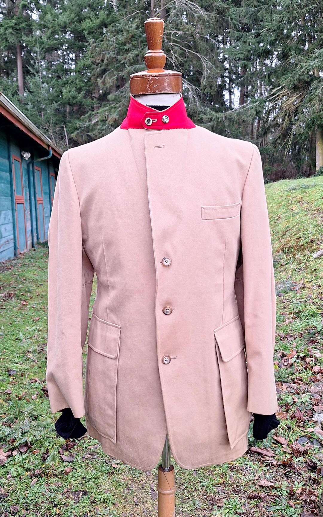 Vintage Men’s Hacking Jacket Tan Cotton Twill With Red Wool Liner ...