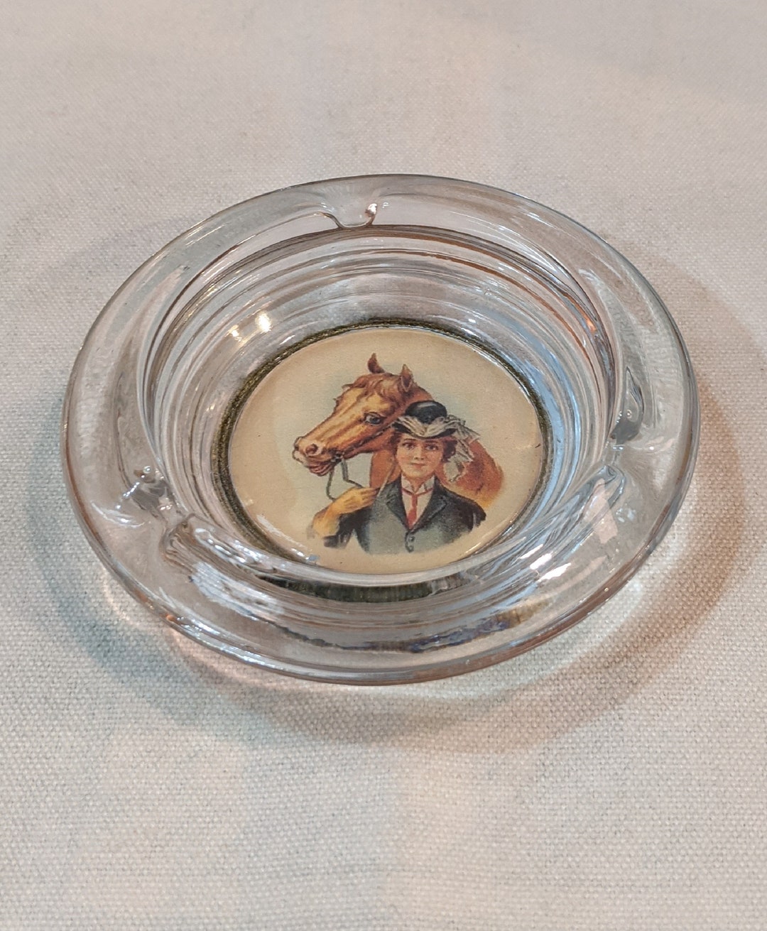 Vintage Glass Ashtray With Victorian Lass and Horse – 1940s - Etsy