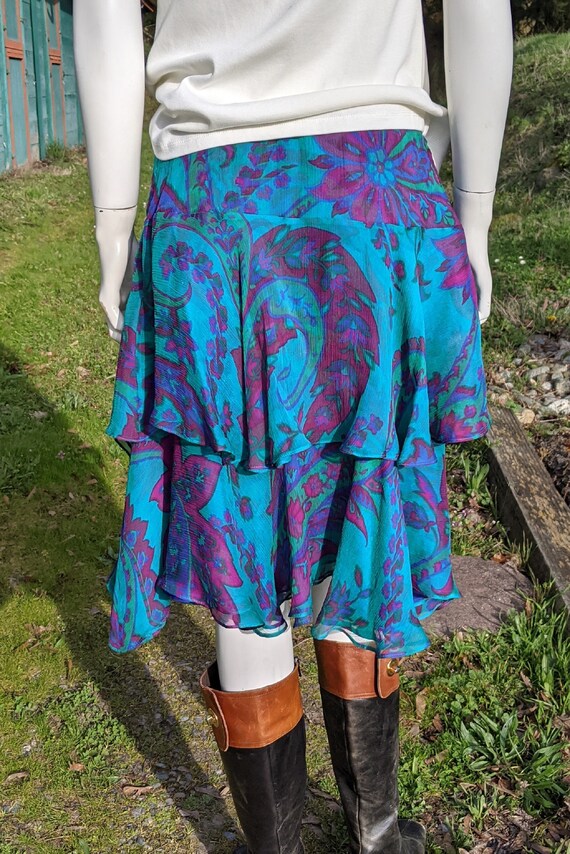 Vintage Skirt Ralph Lauren Sheer Silk Chiffon Black L Gem