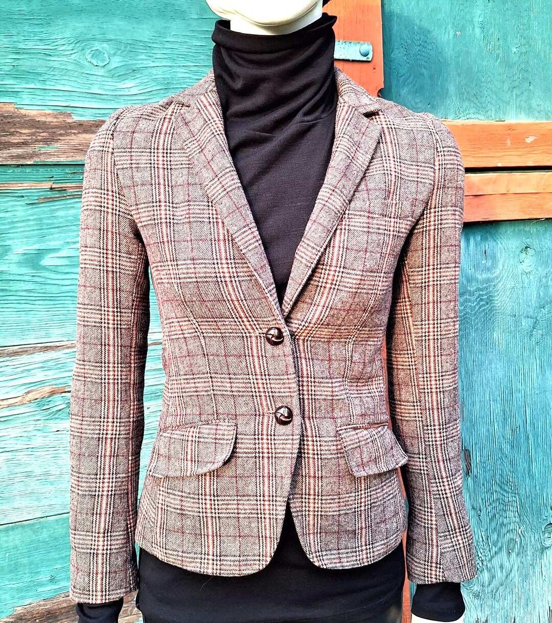 Vintage Brown Tweed Hacking Jacket Nipped Waist and Cropped Cut – 1990s ...