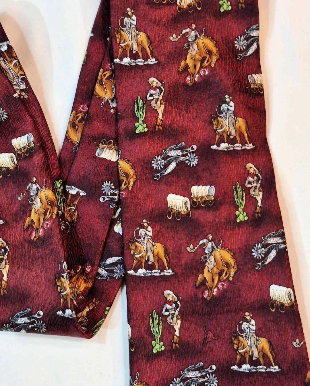 Vintage Silk Necktie Burgundy Silk Western Cowboy Motif 1980s - Etsy